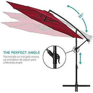 Best Choice Products 10ft Offset Hanging Market Patio Umbrella w/Easy Tilt Adjustment, Polyester Shade, 8 Ribs for Backyard, Poolside, Lawn and Garden - Burgundy
