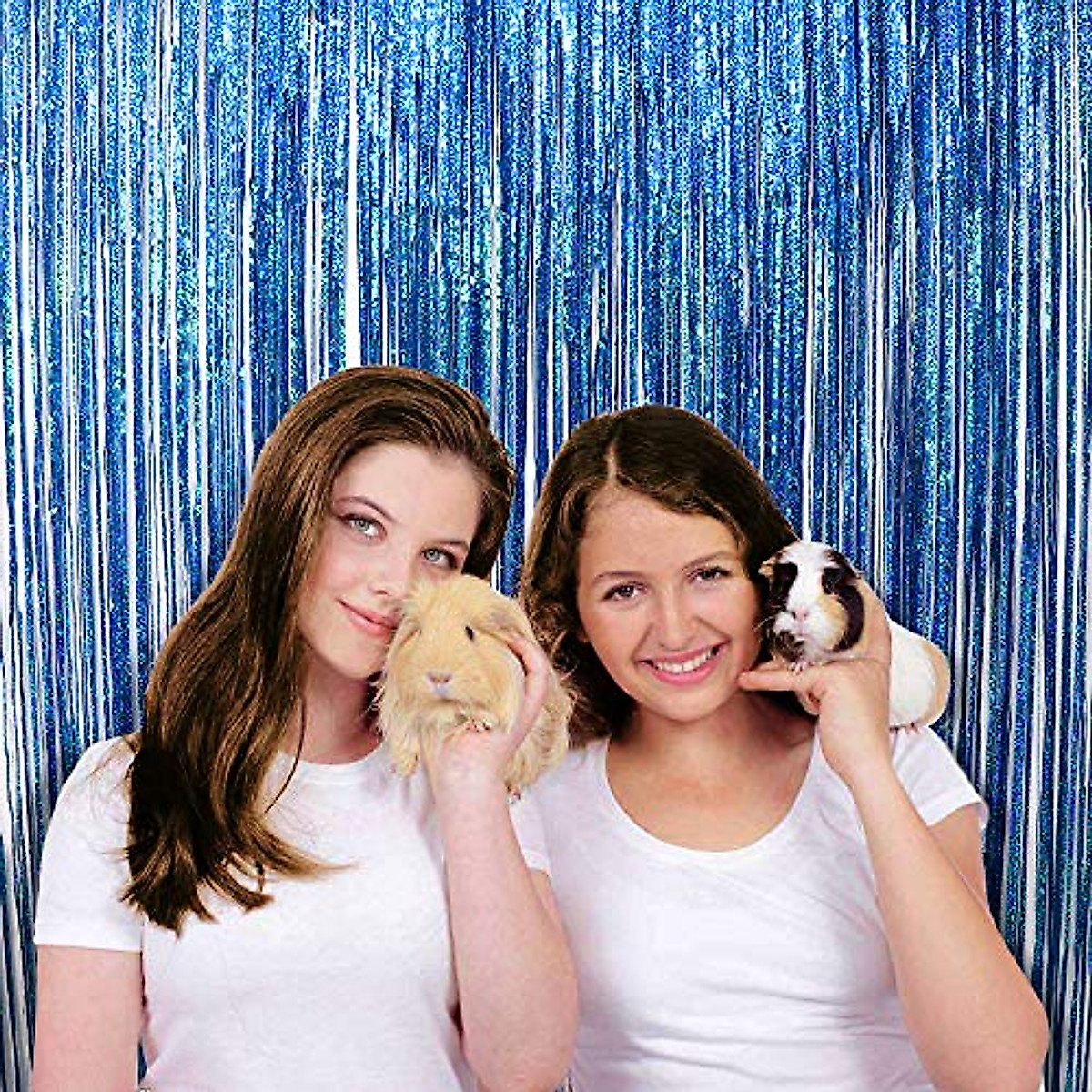 Blue Foil Fringe Curtains Iridescent Mermaid Shark Party Supplies Photo Backdrop Decor Curtains Under The Sea Backdropr Wedding Window Party Decorations Photo Booth Props(2 * 6.5 * 3.2 Ft, Lake Blue)