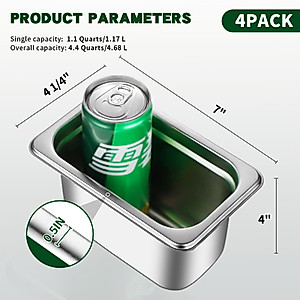 BAKPOCO Hotel Pan 1/9 Size - Steam Pan With Lid 4" Deep 4 Packs Food Pan Anti Jam Stainless Steel Buffet Pan Commercial Stainless Steel Pan