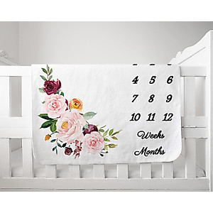 Lunamio Baby Monthly Milestone Blanket for Baby Girl, Baby Milestone Monthly Blanket Girl, Baby Milestone Blanket Girl, Newborn Month Blanket for Baby Girl, Monthly Baby Milestone Blanket, 50X40