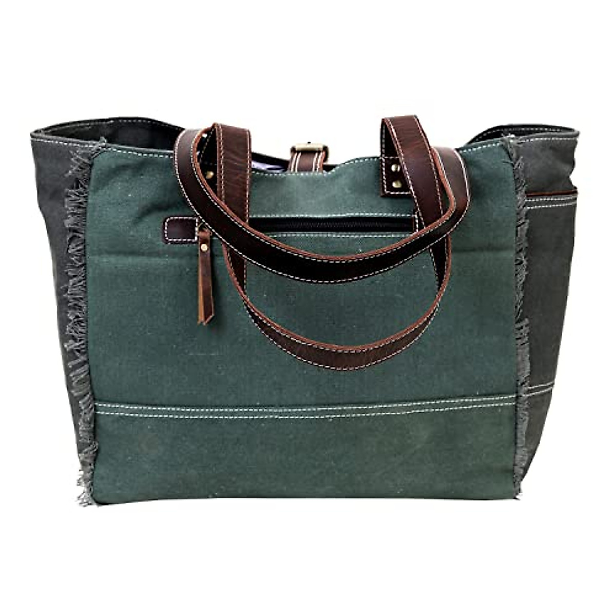 CLA Upcycle Canvas Bag, Handmade Canvas Bag With Leather, Canvas Tote Bag, Canvas Shoulder Bag, Canvas Handbag for Women (Brown Leather - Hair on)