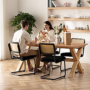 COLAMY Mid Century Modern Dining Chairs Set of 2, Velvet Rattan Dining Room Kitchen Side Chairs with Metal Chrome Legs and Upholstered Seat for Home, Living Room, Bedroom - Black