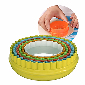 6 Pieces Scalloped Round Cookie Cutters Plastic for Baking Biscuit Fondant Cake Cutters Two Side Double Sided Fluted and Plain Edge Cookie Cutters