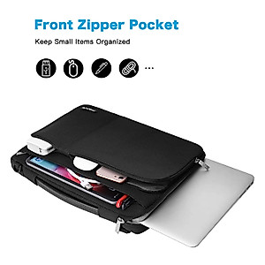 MOSISO 360 Protective Laptop Shoulder Bag Compatible with MacBook Air/Pro,13-13.3 inch Notebook,Compatible with MacBook Pro 14 inch 2023-2021,Side Open Sleeve with 3 Front Pockets&PU Handle&Belt,Black