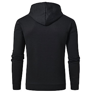 YuKaiChen Men's Hoodies Pullover Casual Plaid Jacquard Kangaroo Pockets Drawstring Long Sleeve Hooded Sweatshirts Black M