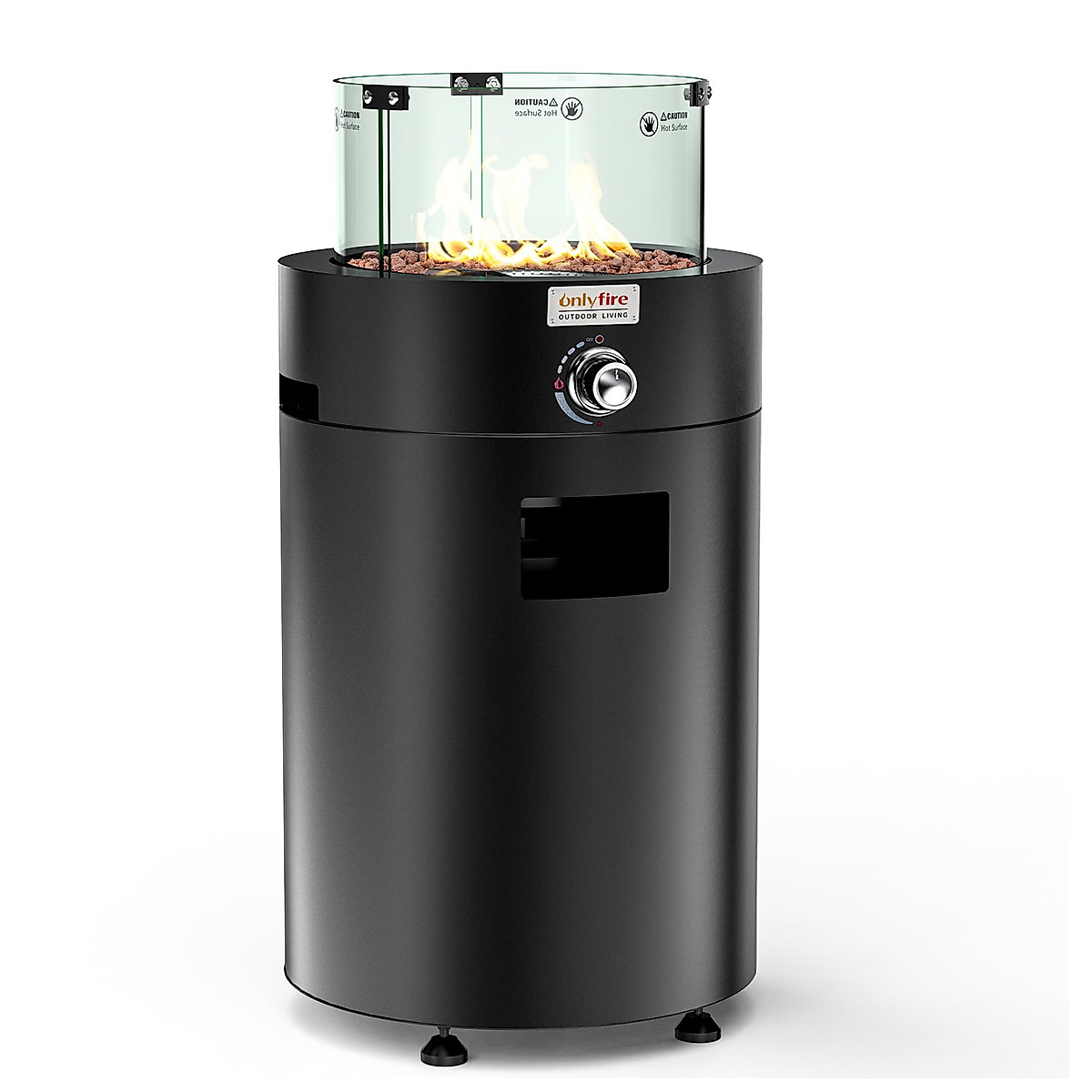 Onlyfire Premium Detachable Fire Pit with Lava Rocks, Glass Wind Guard & Wheels, Smokeless Propane Gas Fireplace with Tank Storage Chamber & 5FT Hose for Patio Backyard Outdoor Restaurant, 24000BTU