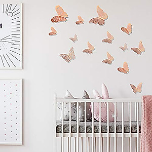 Senkary 72 Pieces (3 Sizes 3 Styles) Rose Gold 3D Butterfly Wall Stickers Wall Decorations Removable Metallic Paper Decals for Home Kids Bedroom Nursery Decor