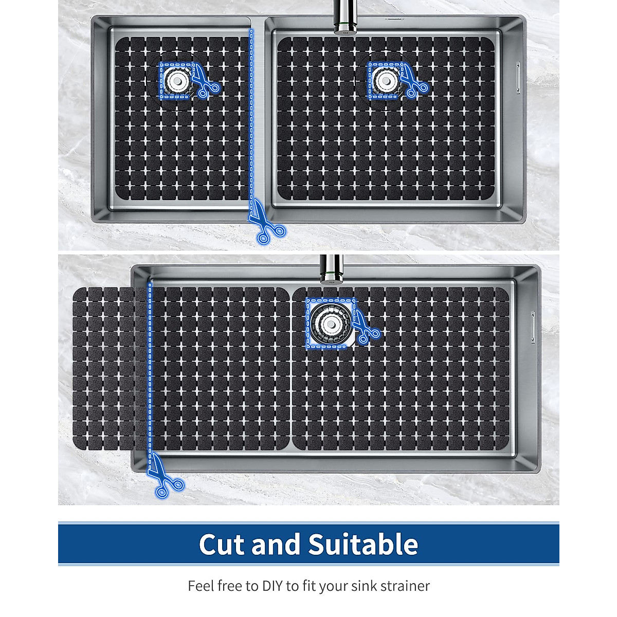 Bligli Sink Mat for Stainless Steel/Ceramic Sinks, 2 Pack 15.7x11.8 inches PVC Sink Protectors for Bottom of Kitchen Sink, Dishes and Glassware drain Mats, Durable and Fast Draining (Black)