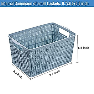 AYSUM 8 Pack Plastic Storage Basket, 9.7 x 6.5 x 5.5 Inch, Small Plastic Baskets Stackable Plastic Woven Organizer Bins for Toys, Pantry, Kitchen, Bedroom, Bathroom - Blue