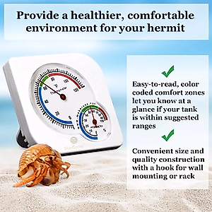 SunGrow Hermit Crab Thermometer & Hygrometer for Terrariums and Reptile, Analog Gauges, Measures in Fahrenheit & Percent, White, 1 Pc per Pack