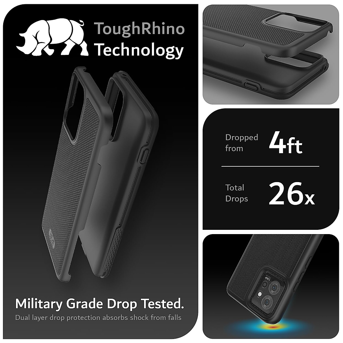 TUDIA DualShield Grip Designed for Motorola ThinkPhone Case (2023), [MergeGrip] Dual Layer Shockproof Slim Military Grade Non-Slip Tough Heavy Duty Protective Phone Case Cover (Matte Black)