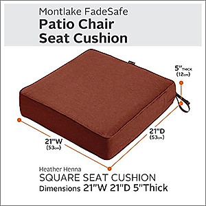 Classic Accessories Montlake FadeSafe Water-Resistant 21 x 21 x 5 Inch Square Outdoor Seat Cushion, Patio Furniture Chair Cushion, Heather Henna Red