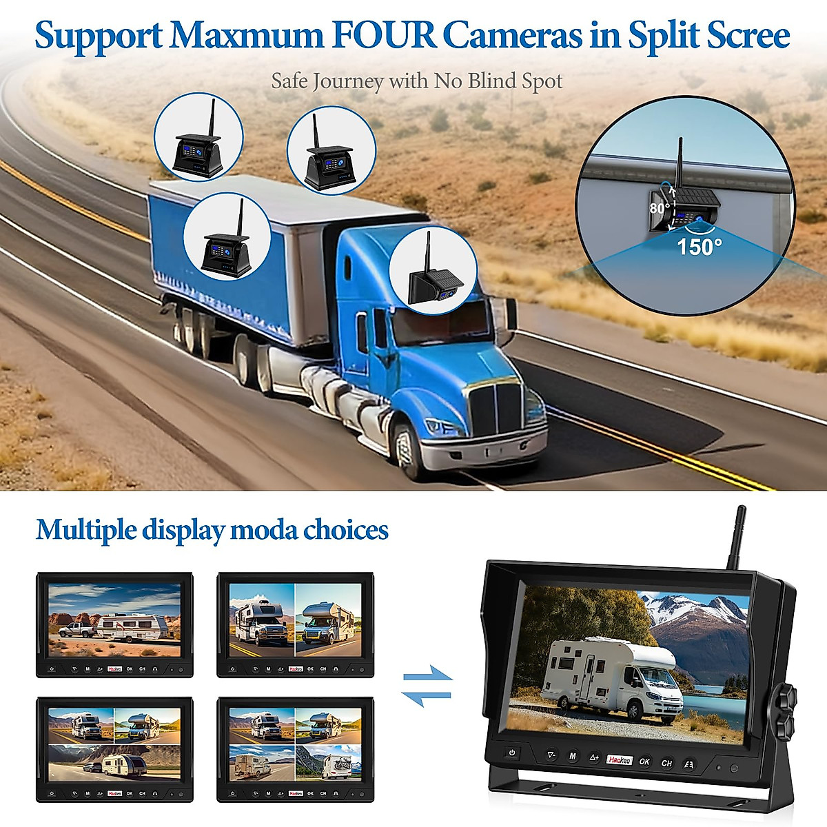 Backup Camera System for Trucks and RVs - 7-Inch Display with IP68 Waterproof Rear View Camera, IR Night Vision, and Easy Installation for Vehicles, Trailers, Campers, and Vans