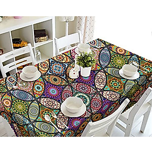 Rectangle Table Cloth, Boho Rectangle Tablecloth, Stain Resistance Water Repellent and Wrinkle-Free, Bohemian Table Cover Decor for Home Kitchen Dining Party Patio Indoor and Outdoor Use, 60'' x 84''