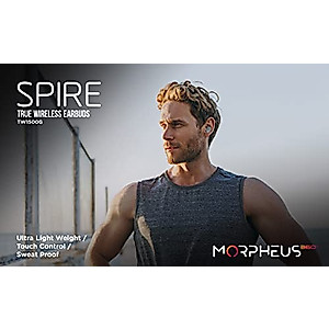 Morpheus 360 Spire True Wireless Earbuds, Wireless Microphone, Bluetooth 5.2 Wireless Ear Buds, One Touch Media Control, Waterproof Earbuds, with Recharging Earbud Case - Slate Gray