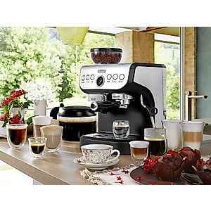 Zulay Kitchen Magia Manual Espresso Machine with Grinder and Milk Frother - 15 Bar Pressure Pump Cappuccino Machine - Latte Machine - & Extra Large 2L Removable Water Tank