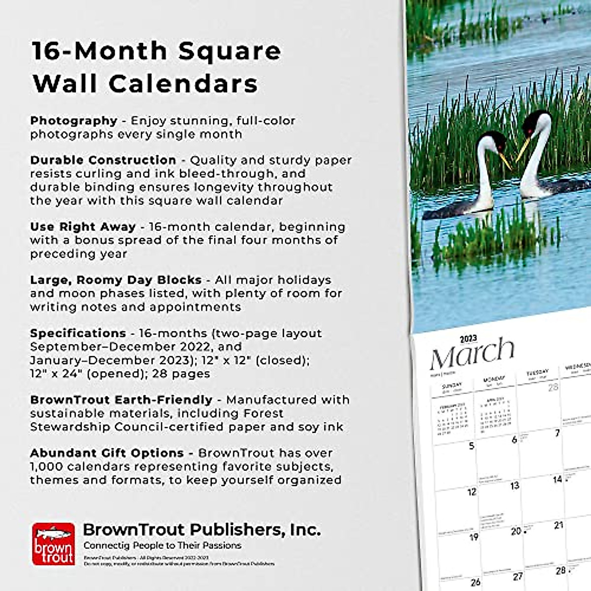 Oregon Wild & Scenic | 2023 12 x 24 Inch Monthly Square Wall Calendar | BrownTrout | USA United States of America Pacific West State Nature