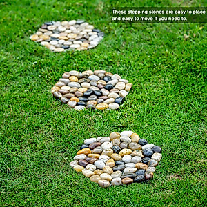6 PCS River Rock Stepping Stones Outdoor, 9.5 Inch Hexagon Pavers Pebbles Polished Gravel for Garden Walkway