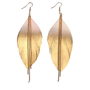 Chic handmade eye catching brilliant shine light weight boho nature feather earrings for women (White)