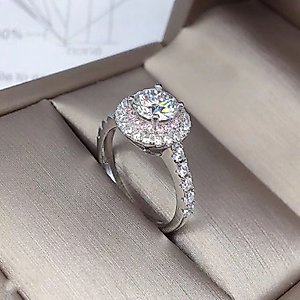 XINQI 2 Carat Round Cut/Shaped Classic and Unique Halo Pave CZ Engagement Ring 14K White Gold Pink Ladies Ring (6)