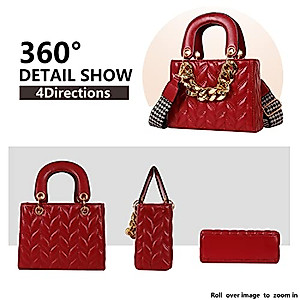 AyTotoro Purses and Handbags for Women Fashion Ladies PU Leather Top Handle Satchel Chain Shoulder Messenger Tote Bags (Small wine red)