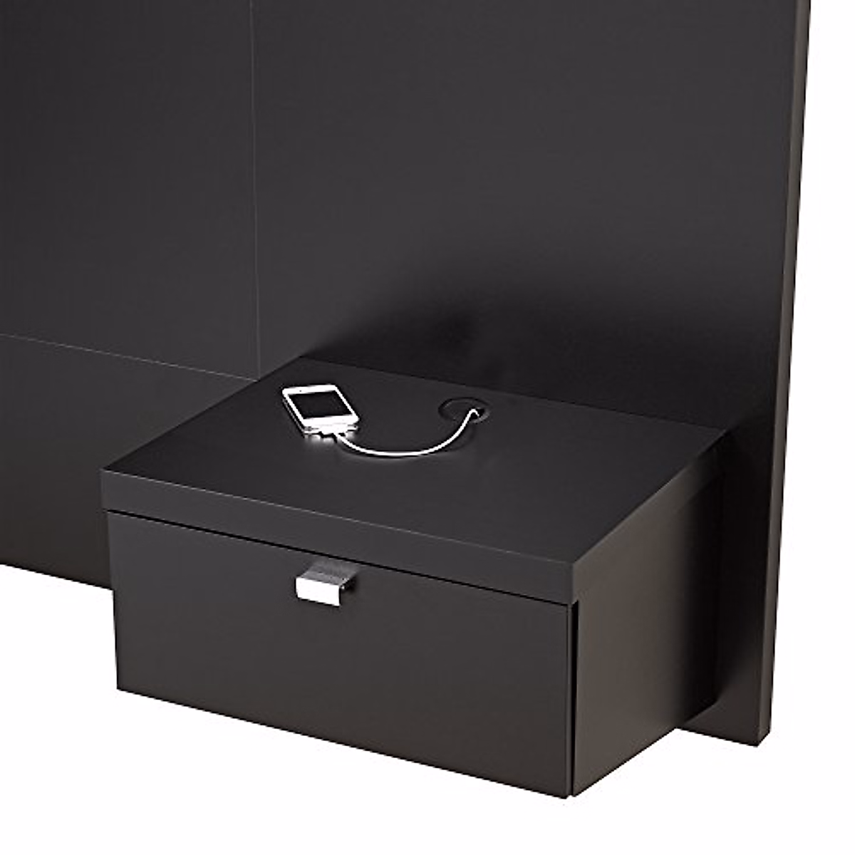 Prepac Series 9 Designer Floating King Headboard with Nightstands, 123.25" W x 31.5" H x 16"D, Black