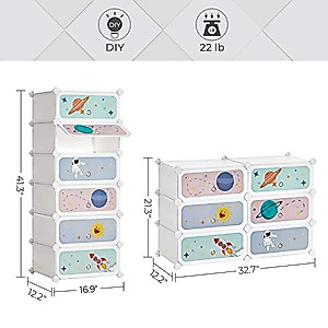 SONGMICS Kids' Shoe Rack with Doors, 6-Slot Stackable Storage Organizer, Plastic Wardrobe, Toys, Books, Clothes, 16.9 x 12.2 x 41.3 Inches, White ULPC904W01