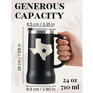 Onebttl Texas Gifts for Men Women, Texas Themed Souvenirs Travel Homesick Gift, Stainless Steel Beer Stein Tumbler, 24oz Beer Mug with Lid