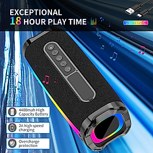 Portable Bluetooth Speaker, IP7 Waterproof Wireless Speaker with 20W Loud Stereo Sound, FM Radio, RGB Lights, Deep Bass, 100ft Bluetooth Range, BT5.1, Mic, AUX, Outdoor Speaker for Home, Travel