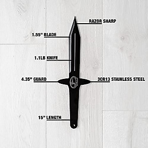 World Knife Throwing League Lancelot Professional Balanced Throwing Knife Set with Three Knives, Black Finished Blade, Full Tang, Stainless Steel, with Premium Nylon Sheath, 15 Inch Length