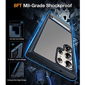 TORRAS MarsClimber Case for Samsung Galaxy S23 Ultra Case with Kickstand, [3-Way Sturdy Kickstand] [10 FT MIL-Grade Shockproof] Translucent Slim Case for Samsung S23 Ultra Phone Case, Phantom Black