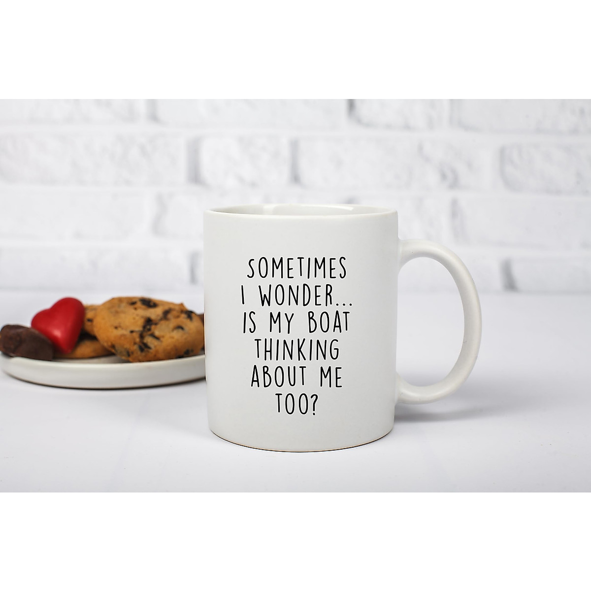Gelid Sometimes I Wonder Is My Boat Is Thinking About Me Too - Funny Boat Captain Gift Idea for Men, Him, Husband - Best Nautical Sailor Birthday Present for Dad - 11oz White Coffee Mug Tea Cup