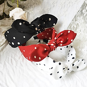 Lvyeer 3 Pack Bow Headbands for Women,Wide Polka Dot Headband for Women Rabbit Ear Hair hoop