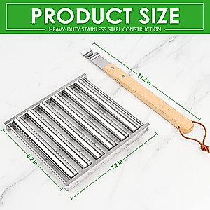 KAYCROWN Hot Dog Roller Stainless Steel Sausage Roller Rack with Extra Long Wood Handle, BBQ Hot Dog Griller for Evenly Cooked Hot Dog, 5 Hot Dog Capacity