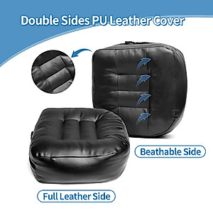 YOUFi Leather Seat Cushion Extra-Thick Booster - Perfect for Office Chair to Rise Height - Full Filling for Support - with Breathable Cover, Handle and Buckle - Relieves Back Pain – 18"x16"x6"