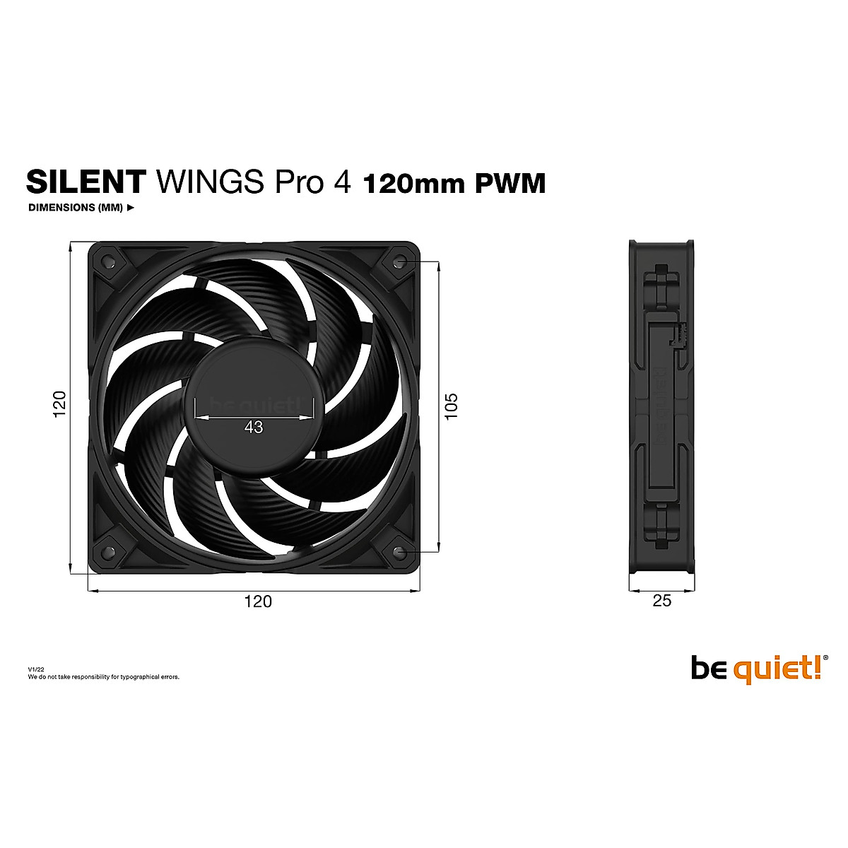 be quiet! Silent Wings Pro 4 120mm PWM 3000 RPM Premium Low Noise Cooling Fan | 4-Pin | BL098