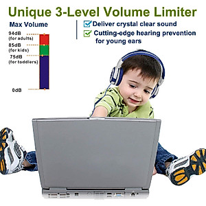 SIMOLIO Foldable Wired Headphones Teens Adults Kids Youths w/Mic & Volume Control & Volume Limited & Share Port & Portable Pouch, Safe Volume Stereo Headset for Online School Gaming PC Laptop Travel