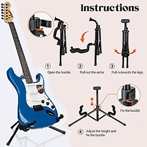 CAHAYA Guitar Stand Acoustic Floor Folding Guitar Holder Stand Tripod Metal Universal for Acoustic Classical Electric Guitars Bass Ukulele Violin Banjo Mandolin CY0242
