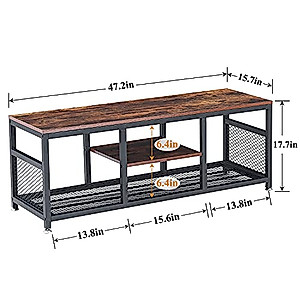 VECELO 47" Coffee Table with Storage Shelf for Living Room Industrial Wood and Metal Frame Easy Assembly Brown