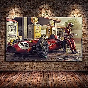 HUAZAI Canvas Painting Vintage Car Poster Ferraris Classic Racing F1 Race Car Artwork Wall Art Picture Print Canvas Painting for Home Living Room Decor (Color : PF664, Size (Inch) : 60x120cm)