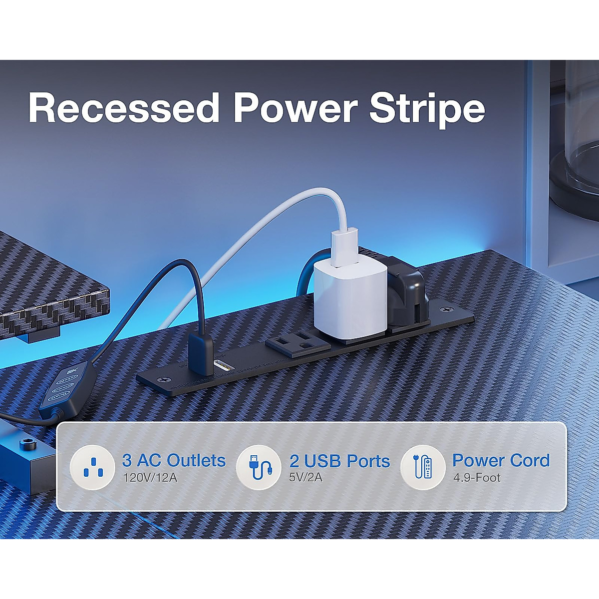 ODK 48 Inch Gaming Desk with USB Charging Ports and LED Lights, Reversible L Shaped Computer Desk with Storage Shelves & Monitor Stand, Corner Gamer Desk Table with Power Outlets, Black