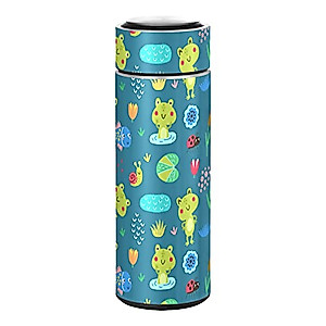 CaTaKu Small Water Bottle 12 oz, Cute Animal Frog Insulated Water Bottle for Water Coffee Tea Stainless Steel Flask Thermos Bottle Reusable Wide Mouth Vacuum Travel Mug