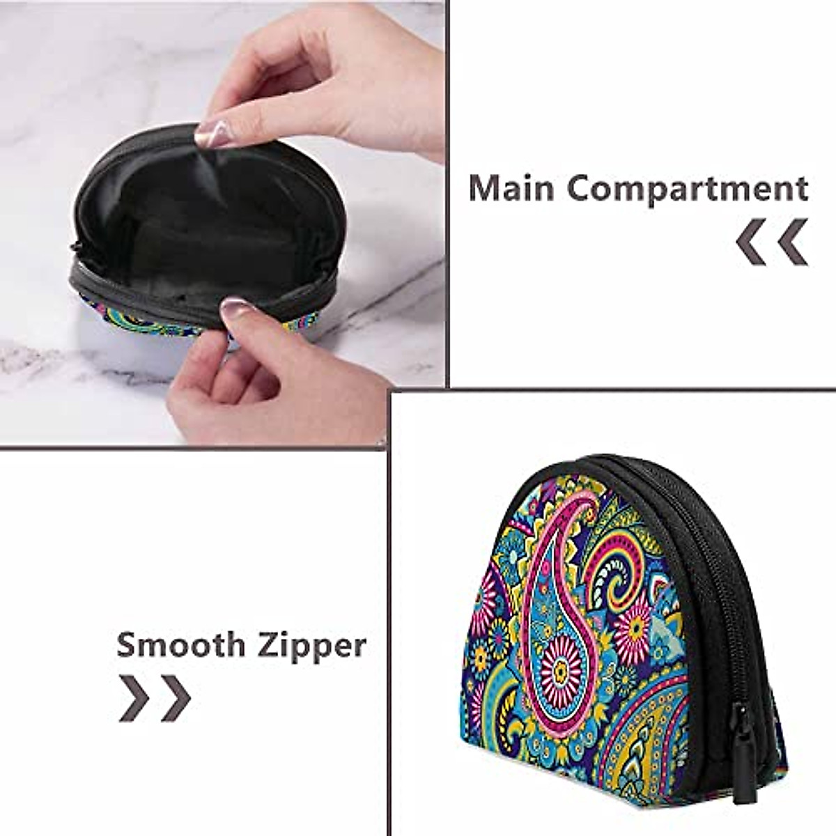 IBILIU Small Coin Purse Navy And Blush Fabric By The Yard Old Fashioned Eastern Floral Paisley Motif Vintage Mini Wallet Coin Pouch Change Purse For Women Men