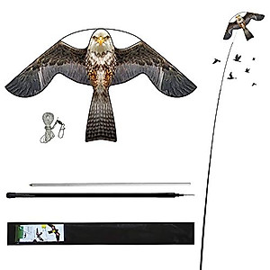 eyijklzo Bird Scaring Flying Kite Deterrent Crops Defenders Farm Protector Bird Fake Hawk Flying Eagle Kite Anti Birds Repellent Control Kit to Scare Birds Away with 4m Telescopic Pole