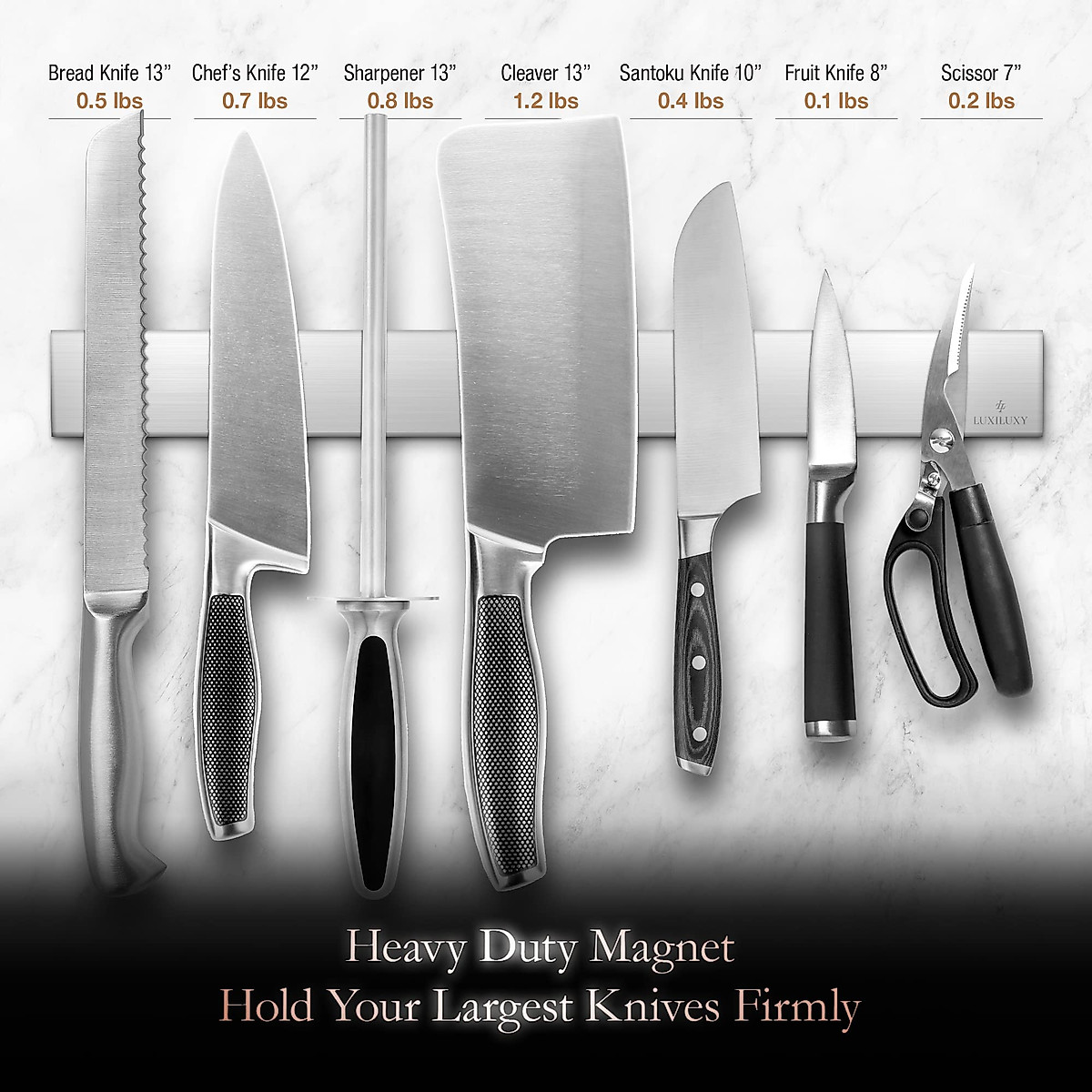 Luxiluxy Magnetic Knife Strip with 3M Adhesive Tape - No Drilling - 16 Inch Stainless Steel Magnetic Knife Holder for Wall - Knives Bar Rack for Kitchen Utensil, Art Supply & Tool Organizer