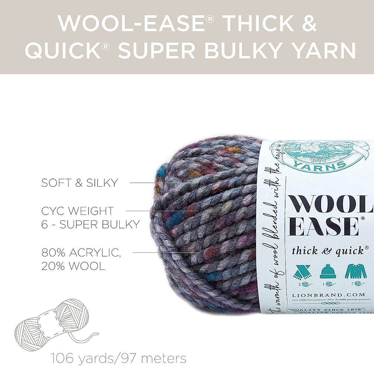 Lion Brand Yarn (1 Skein) Wool-Ease Thick & Quick Bulky Yarn, Navy