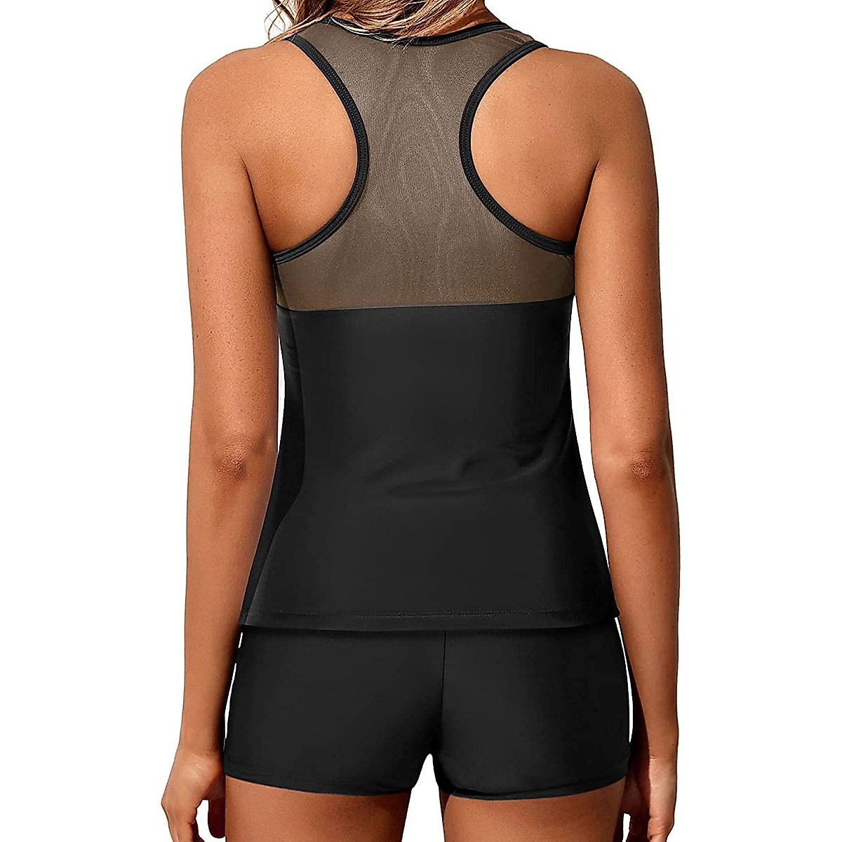 Yonique Tankini Swimsuits for Women with Shorts Athletic Two Piece Bathing Suits Racerback Tank Tops Swimwear Black XL