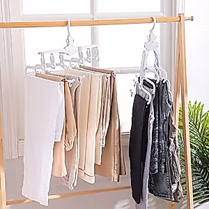 Magic Pants Hangers 2 Pack Space Saving Non-Slip Clothes Hangers Folding Storage 6 in 1 Multiple Layers Multifunctional Uses Rack Organizer for Trousers Scarves Slack KATEI STORY