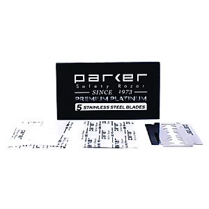 Parker 22R Gunmetal Finish Butterfly Open Double Edge Safet Razor for Men, 5 Parker Premium Platinum Double Edge Razor Blades Included