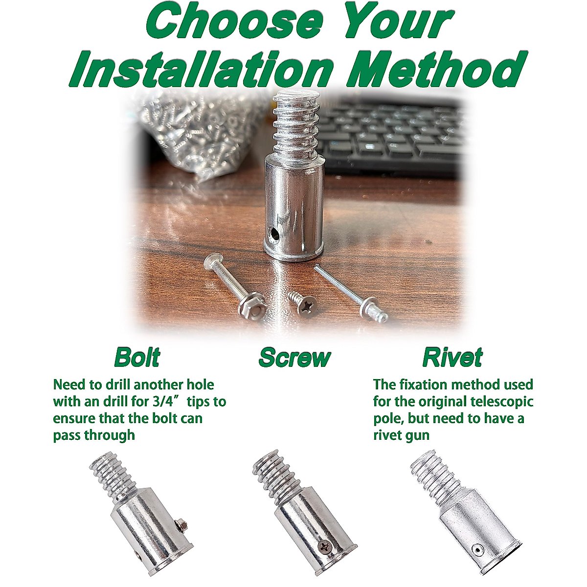 Threaded Tips Replacement for Extension Poles Repairing, Push Broom Handle Threaded End (1 in & 3/4 in)